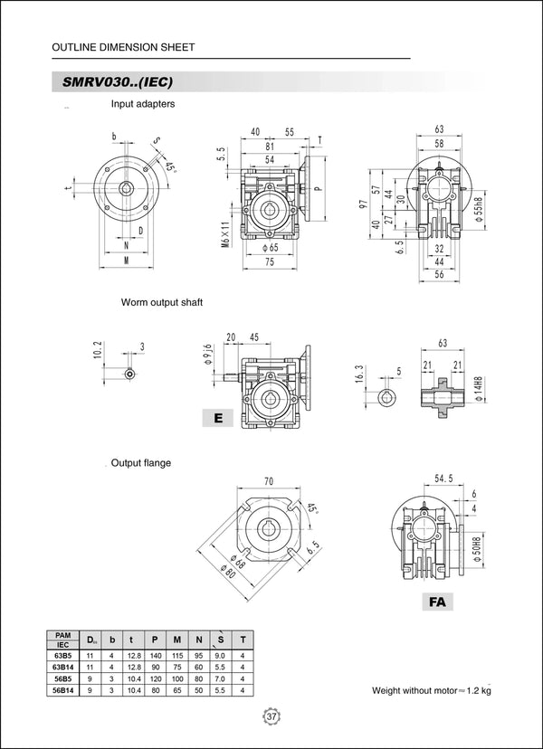 Worm Drive Gearbox NMRV030 40:1 ratio B5 Flange 11mm input shaft Speed ...
