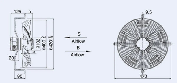 Axial Fan YWF4D 400mm 3Phase 415V 1400rpm Suction 4 pole Evaporate Ref ...