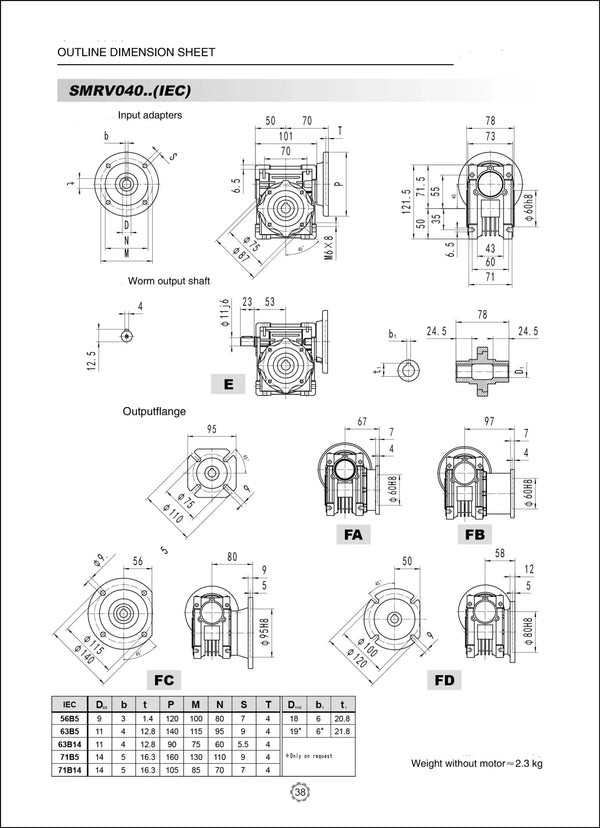 Worm Drive Gearbox NMRV040 25:1 ratio B5 Flange 9mm input shaft Speed ...