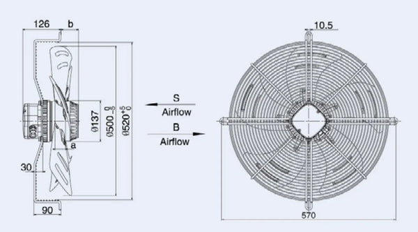 Axial Fan YWF4D 500mm 3 Phase 415V 1400rpm suction 4 pole Evaporate Re ...