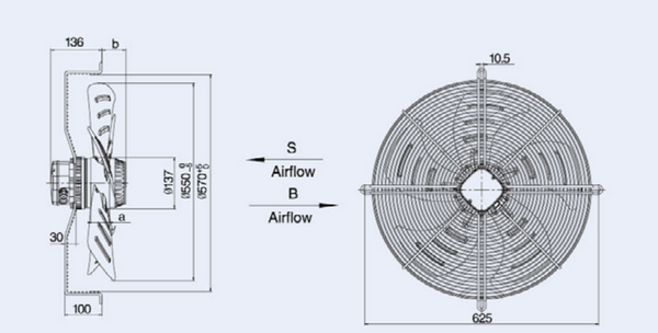 Axial Fan YWF4D 550mm 3 Phase 415V 1400rpm suction 4 pole Evaporate Re ...