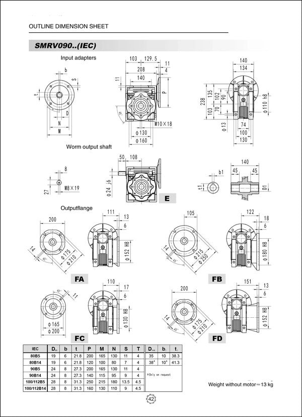 Worm Drive Gearbox NMRV090 10:1 ratio B5 Flange 19mm input shaft Speed ...