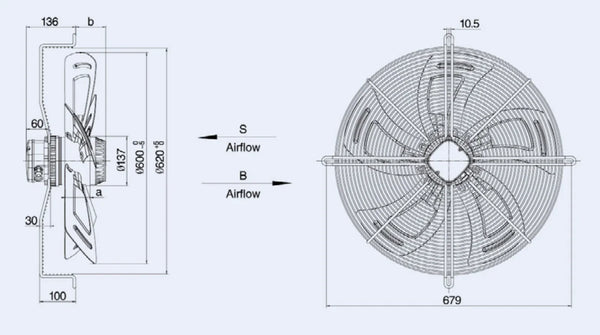 Axial Fan YWF4D 600mm 3 Phase 415V 1400rpm suction 4 pole Evaporate Re ...